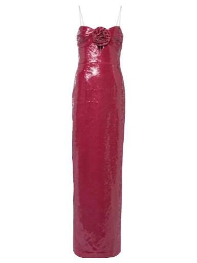 Rebecca Vallance Sequined Floral Appliqué Strappy Maxi Dress - Red