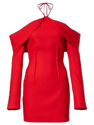 David Koma Off-shoulder Wool-blend Mini Dress With Tie Detail - Red
