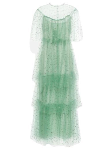 Monique Lhuillier Embellished Polka Dot Tulle Midi Dress - Green
