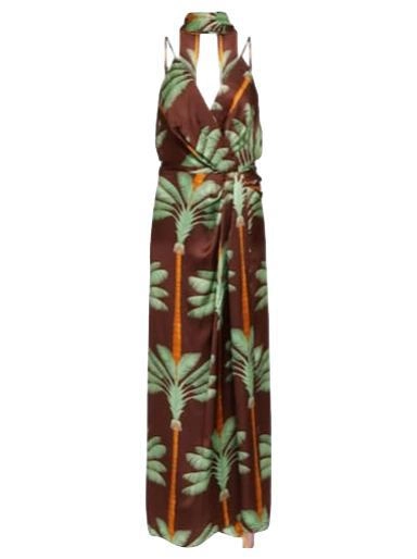 Johanna Ortiz Printed Silk Maxi Dress With Hand-embroidered Scarf Detail - Brown