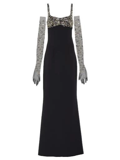 SAFIYAA LONDON Beatriz Embellished Gown With Astin Gloves - Black