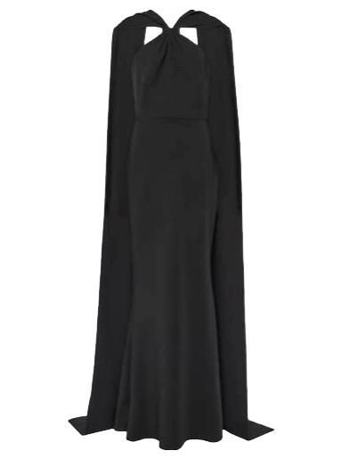 SAFIYAA LONDON Lilien Cape Effect Crepe Gown - Black