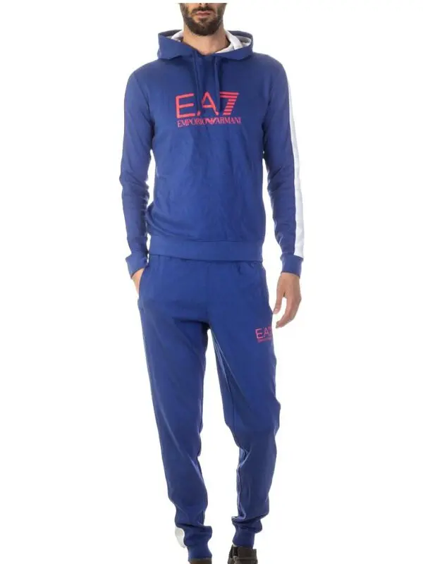 EA7 Hooded Long-sleeved Sweater Pants Two-piece Suit - Blue