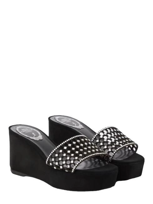 Rene Caovilla Embellished Suede Platform Slides - Black