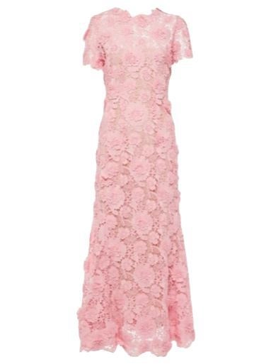 Oscar De La Renta Floral Lace Midi Dress - Pink