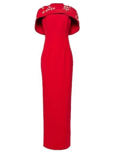 SAFIYAA LONDON Embroidered Cape Crepe Gown - Red