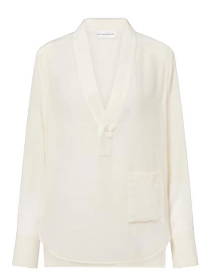 Victoria Beckham Silk V-neck Blouse With Patch Pocket - White