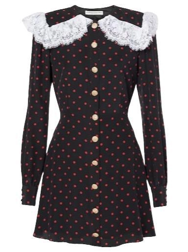 Alessandra Rich Polka Dot Lace-trimmed Silk Mini Dress - Black-red