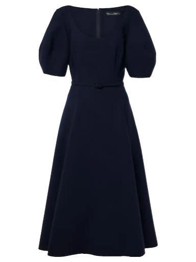 Oscar De La Renta Puff-sleeve Wool-blend Midi Dress - Black