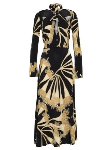 Johanna Ortiz Botanical Print Halterneck Jersey Midi Dress - Black