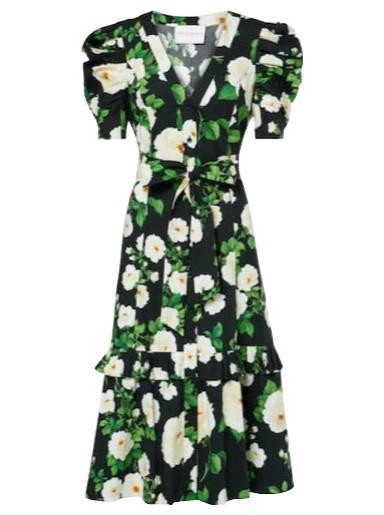 Carolina Herrera Floral Cotton-blend Midi Dress - Black