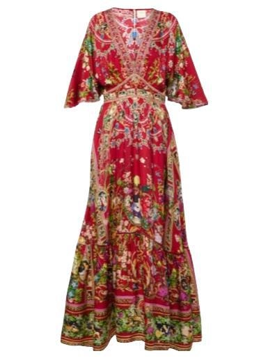 Camilla Printed Silk Maxi Dress - Brown