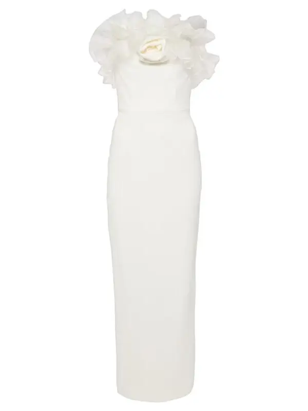 Alessandra Rich Organza Trimmed Crepe Bodice Gown - White