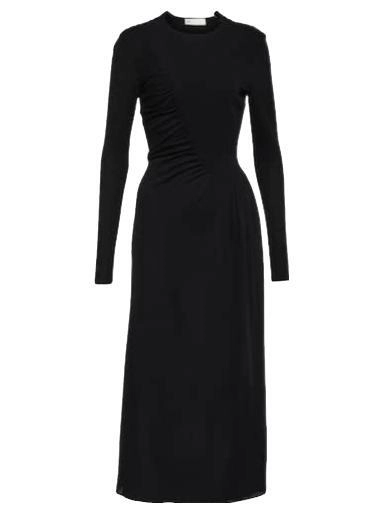 Tory Burch Ruched Asymmetrical Midi Dress - Black