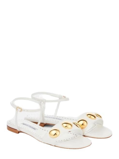 Manolo Blahnik Chaouhen Embellished Leather Sandals - White