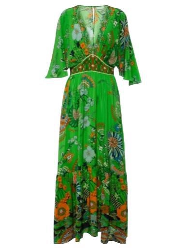 Camilla Embellished Floral Silk Maxi Dress - Green