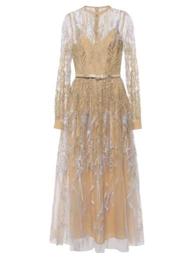 Elie Saab Embroidered Tulle Midi Dress - Nude