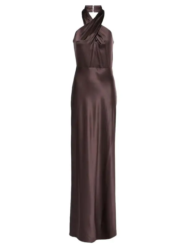 Veronica Beard Alberta Silk-blend Satin Halterneck Maxi Dress - Black