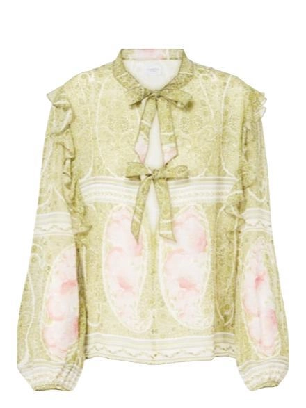 Giambattista Valli Printed Silk Georgette Blouse With Ruffle And Tie Details - Nude