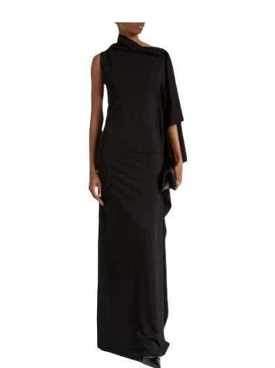 Sportmax Asymmetrical Draped Maxi Dress - Black
