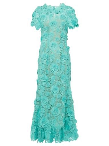 Oscar De La Renta Floral Guipure Lace Midi Dress - Green
