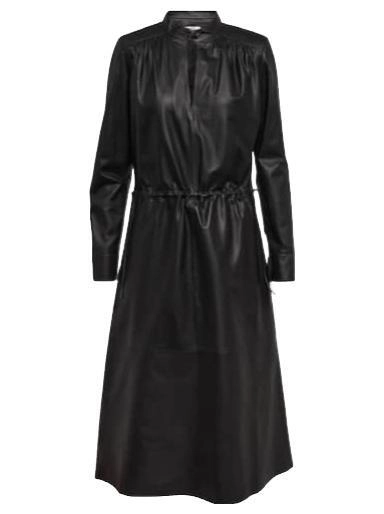 YVES SALOMON Leather Midi Dress - Black