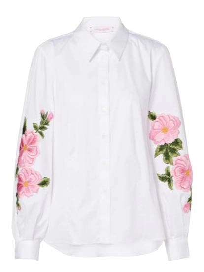 Carolina Herrera Floral Embroidered Cotton-blend Shirt - White