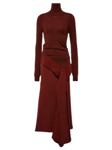Victoria Beckham Wool And Crêpe Midi Dress With High Neck - Brown