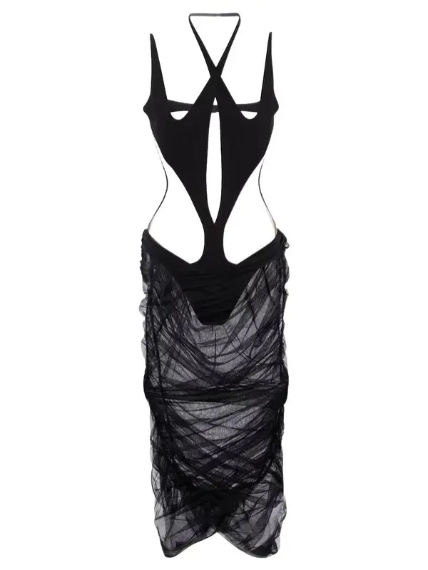 MUGLER Sheer Stretch Knit Dress - Black