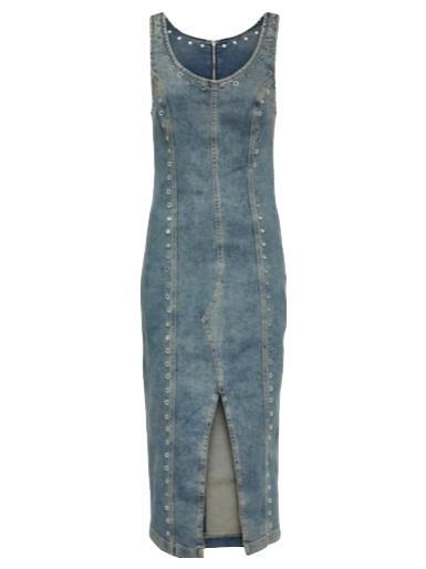 Blumarine Embellished Denim Midi Dress - Blue