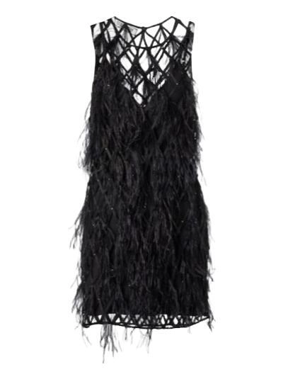 Attico Feather-trimmed Minidress - Black