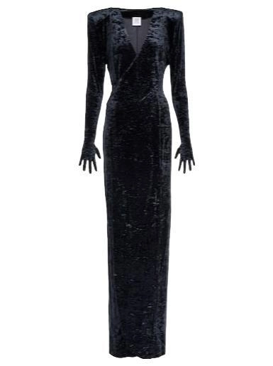 Vetements Velvet Maxi Dress With Attached Gloves - Black