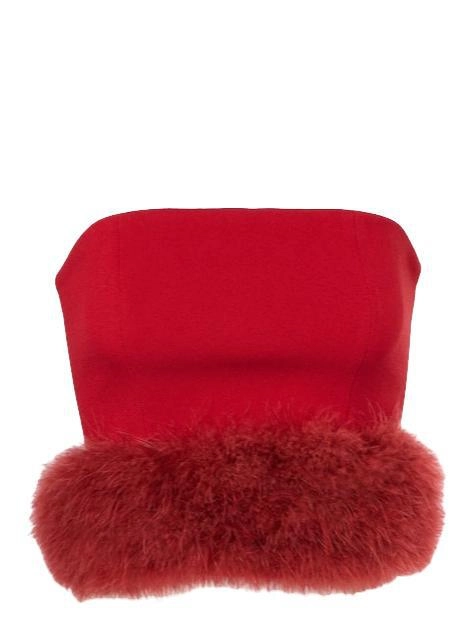 Blumarine Feather-trimmed Crêpe Crop Top - Red