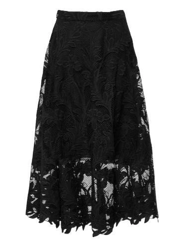 Oscar De La Renta Floral Guipure Lace Midi Skirt - Black
