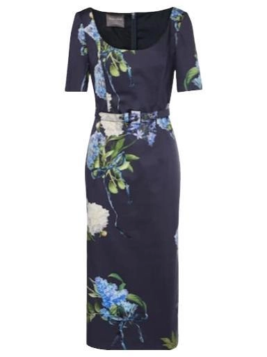 Monique Lhuillier Floral Poplin Midi Dress - Black