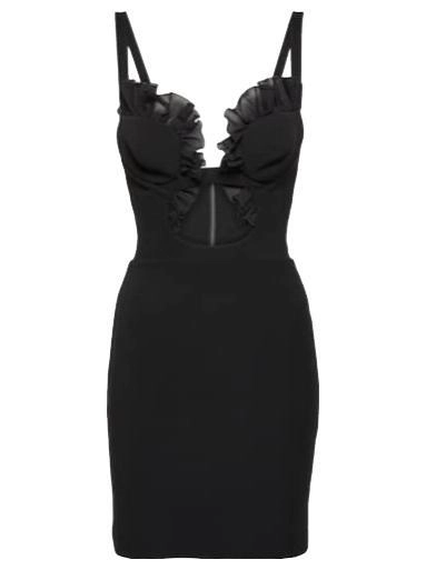 NENSI DOJAKA Ruffled Cutout Jersey Mini Dress - Black