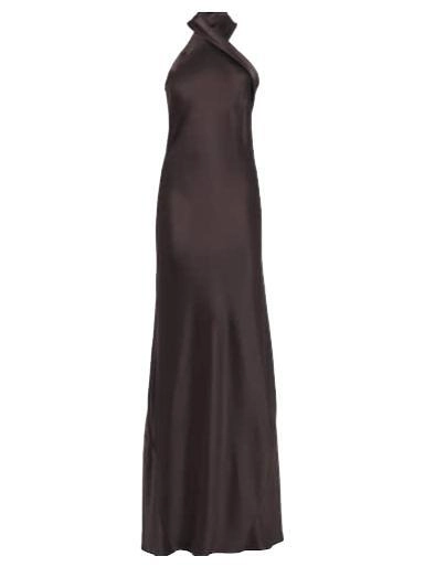 Galvan Halterneck Satin Maxi Dress - Black