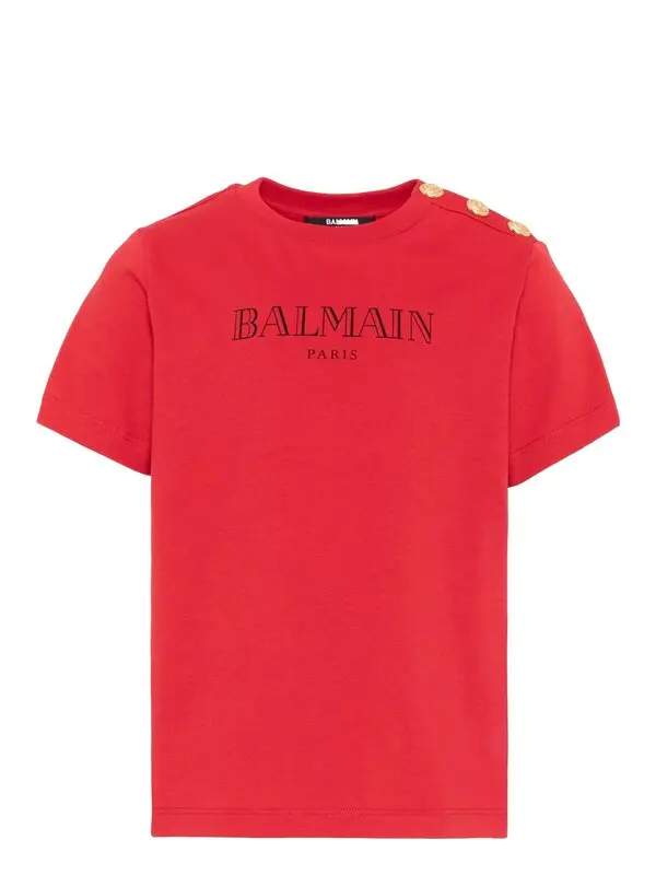 Balmain Logo Detail Short Sleeve T-shirt - Red