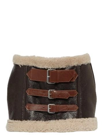 Blumarine Shearling-trimmed Leather Miniskirt - Red