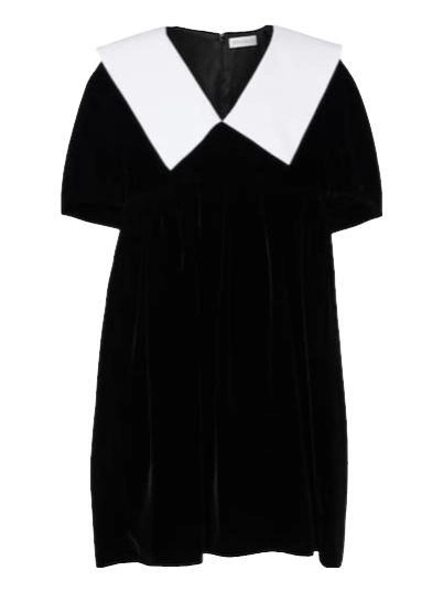 Nina Ricci Velvet Minidress With Contrasting Lapel Collar - Black