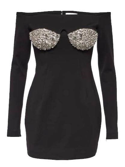 AREA Crystal-embellished Off-shoulder Minidress - Black