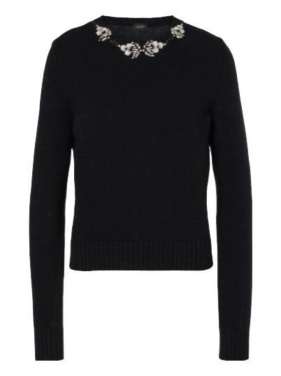 Giambattista Valli Embellished Crew Neck Knit Sweater - Black