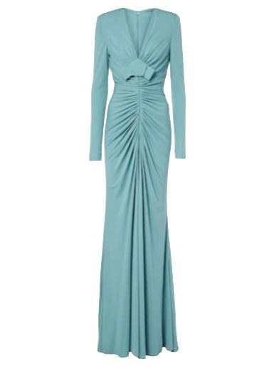Elie Saab Bow-detail Ruched Jersey Gown - Blue