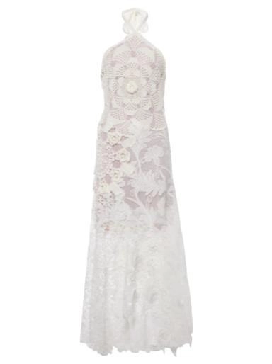 Oscar De La Renta Crochet Guipure Lace Gown - White