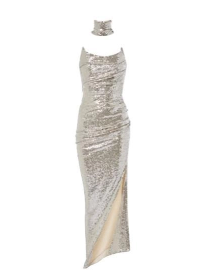 Maticevski Exhilarate Gathered Sequined Gown With High Slit - Gray