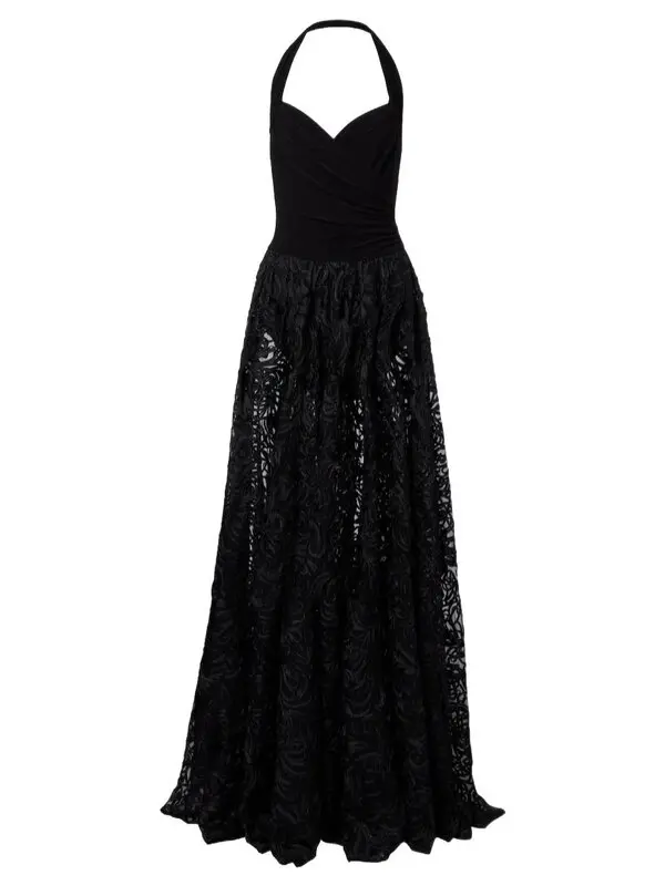 Norma Kamali Cayla Embroidered Halterneck Gown - Black