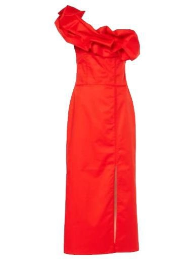 Johanna Ortiz Ruffled One-shoulder Poplin Gown - Red