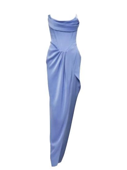 Alex Perry Satin Crepe Draped Bustier Gown - Blue