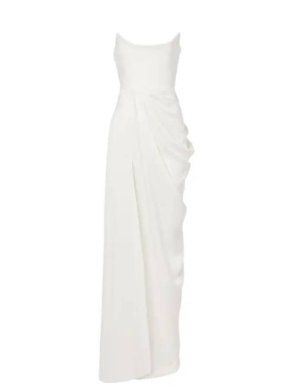 Alex Perry Draped Crepe Corset-style Long Dress - White