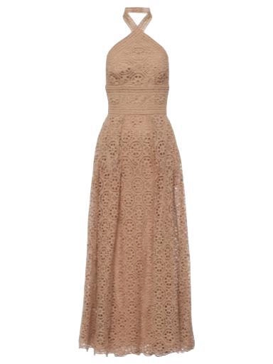 Elie Saab Midi Dress With Halter Neck And Tassel Trim - Brown